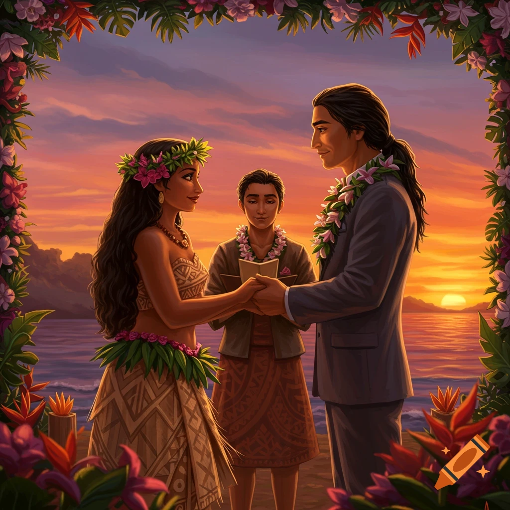 Polynesian princess marries a tall white man on Craiyon