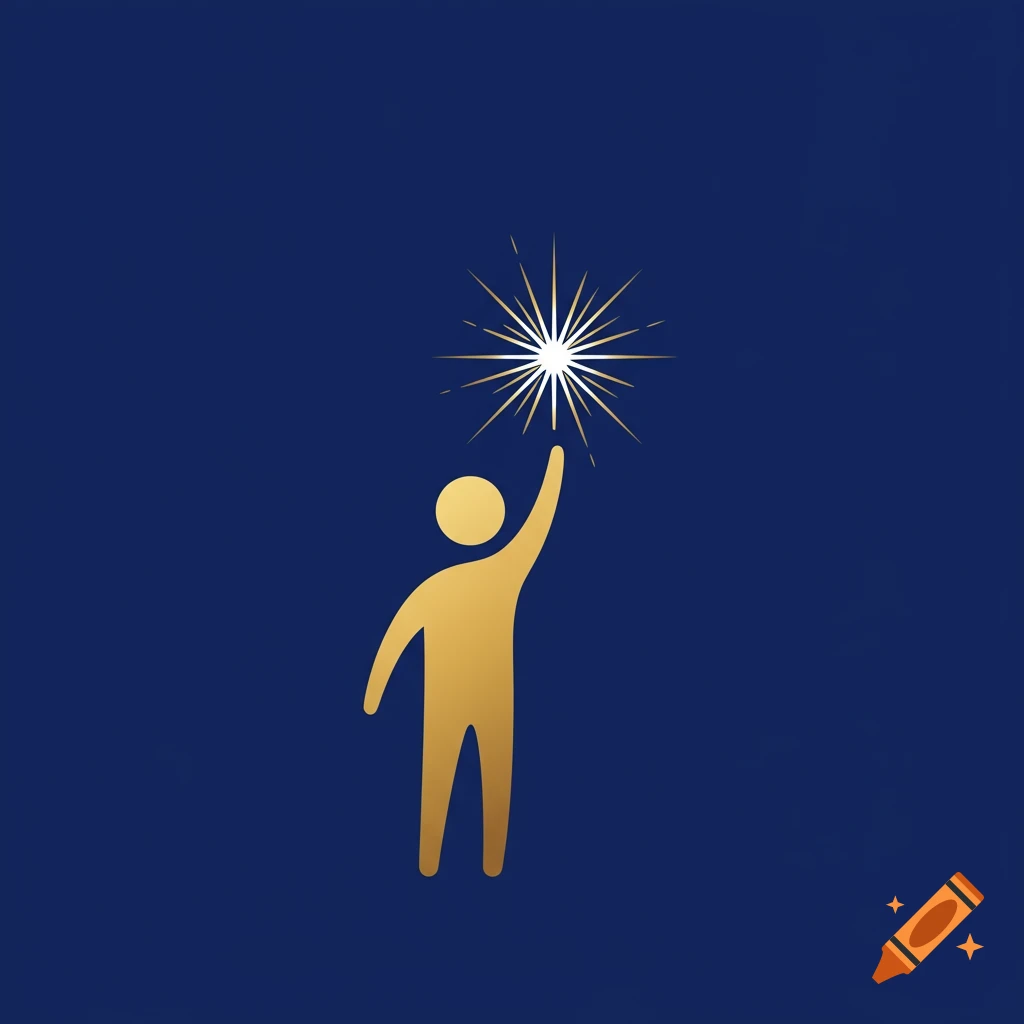 Minimalist human figure reaching for a starburst symbolizing aspiration ...