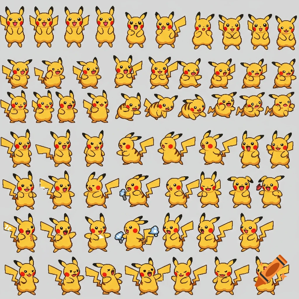 Pikachu DS game spritesheet on Craiyon