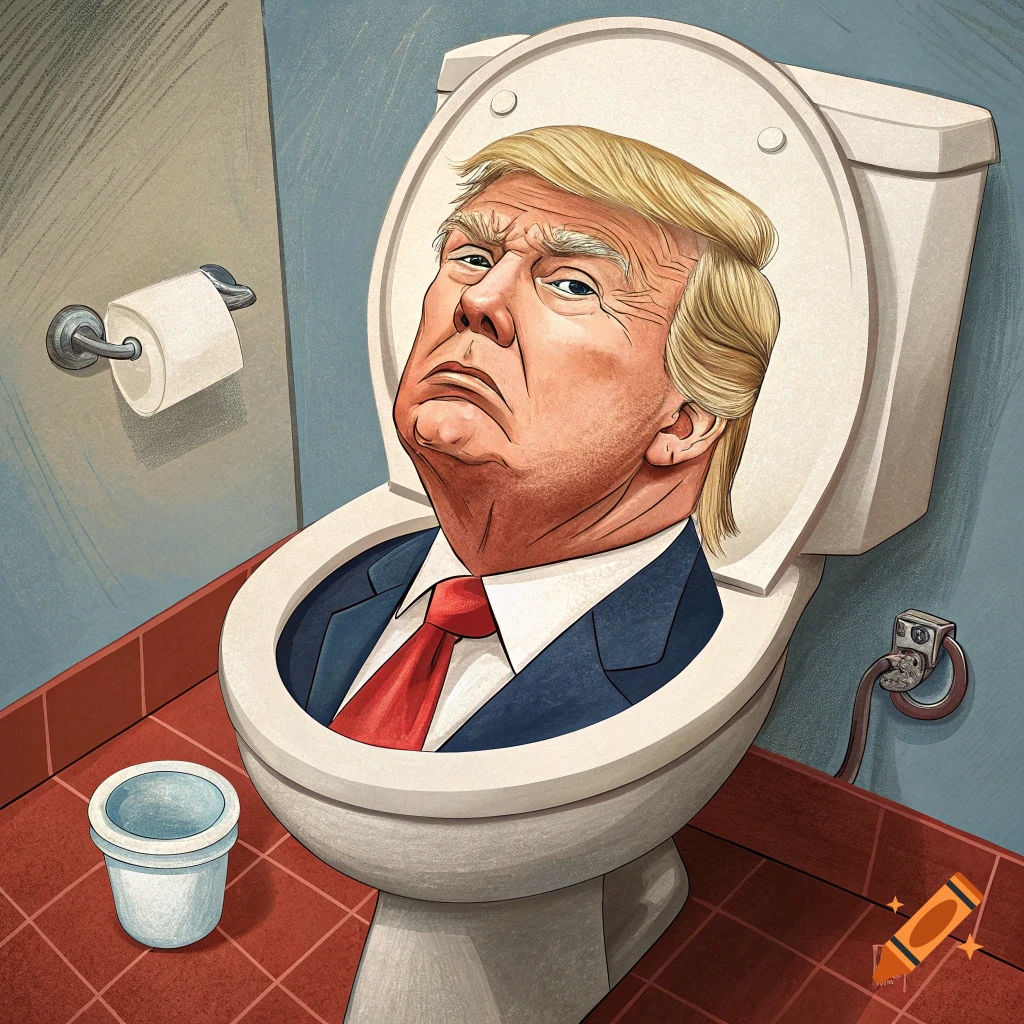 Illustration of Donald Trump's head in a toilet bowl. on Craiyon