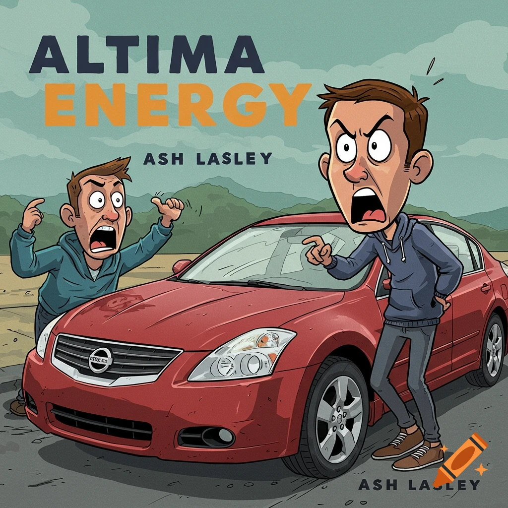 Cartoon illustration of two angry men standing by a red car with title ...