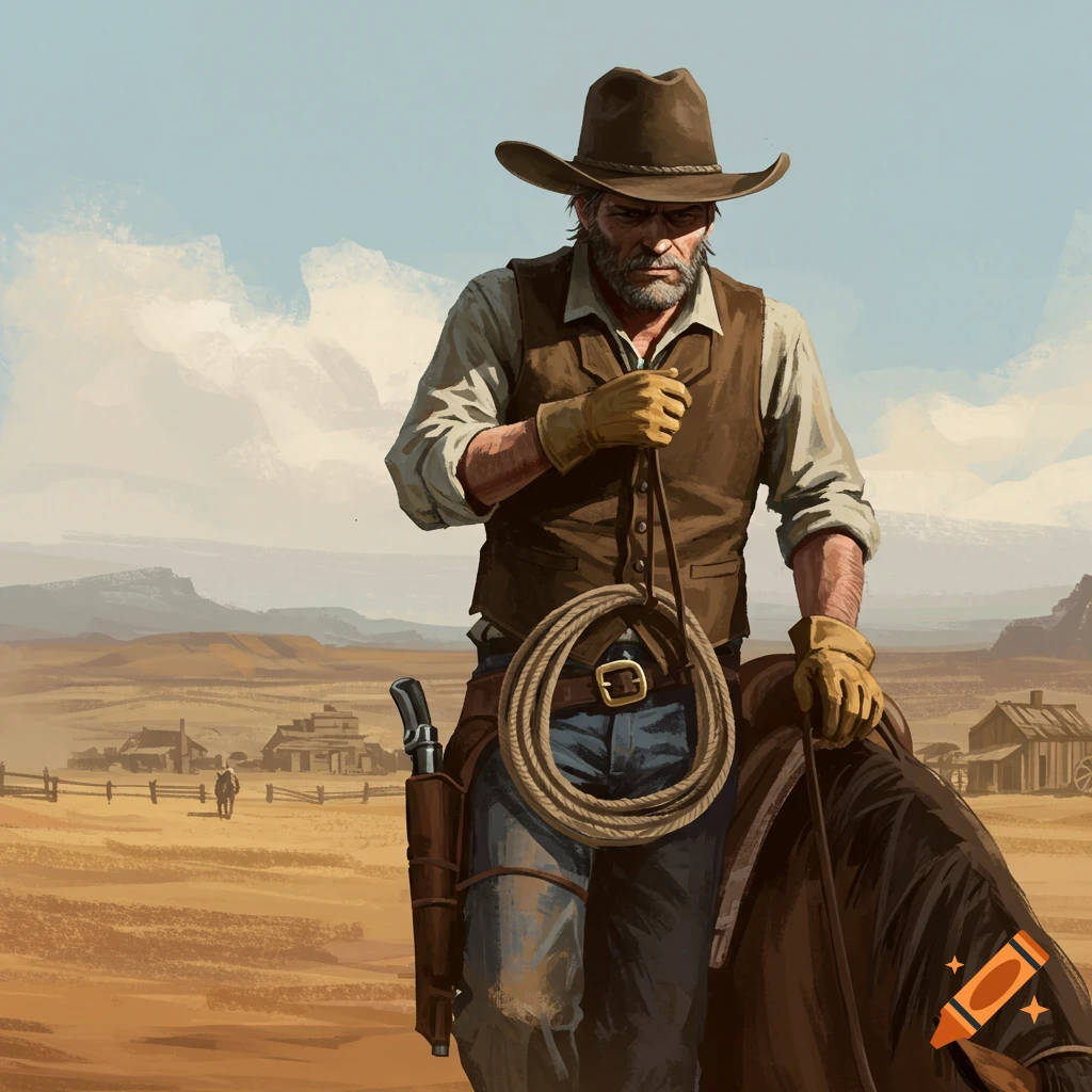 Comic book illustration of a cowboy in a fighting stance in a desert ...