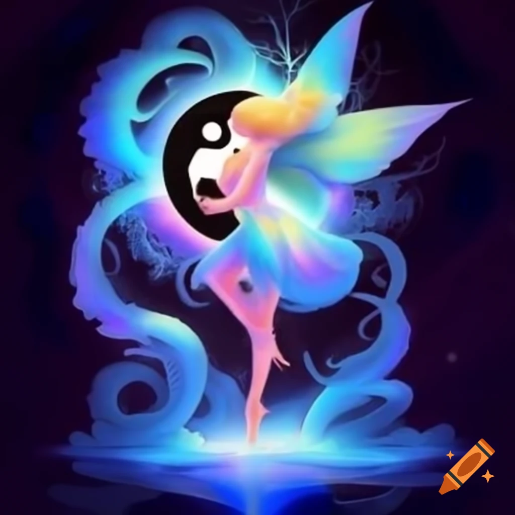 Celtic fairy queen in full-body acrylic pouring painting with Yin and ...