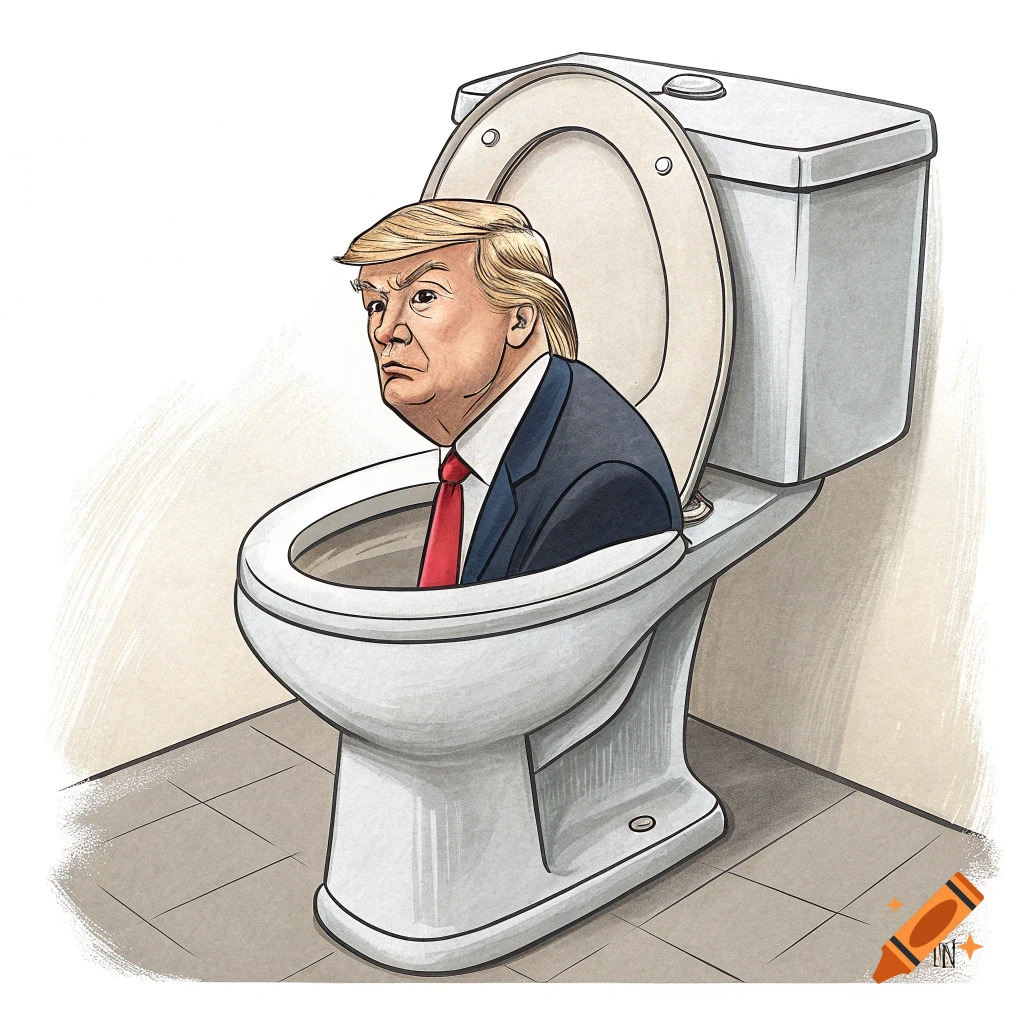Illustration of Donald Trump's head in a toilet bowl. on Craiyon