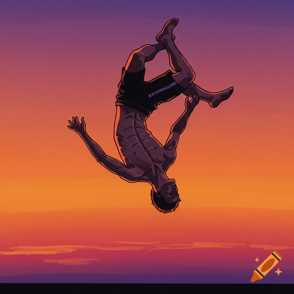 Man doing a backflip stunt jump action sport athlete trick performing acrobatics parkour free ...