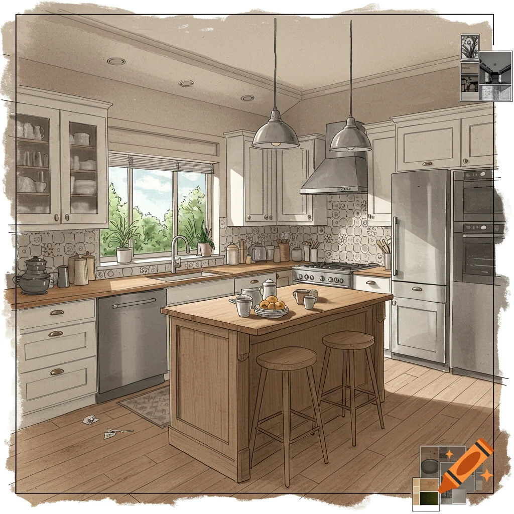 Kitchen renovation ideas for a 90x124 inch kitchen on Craiyon