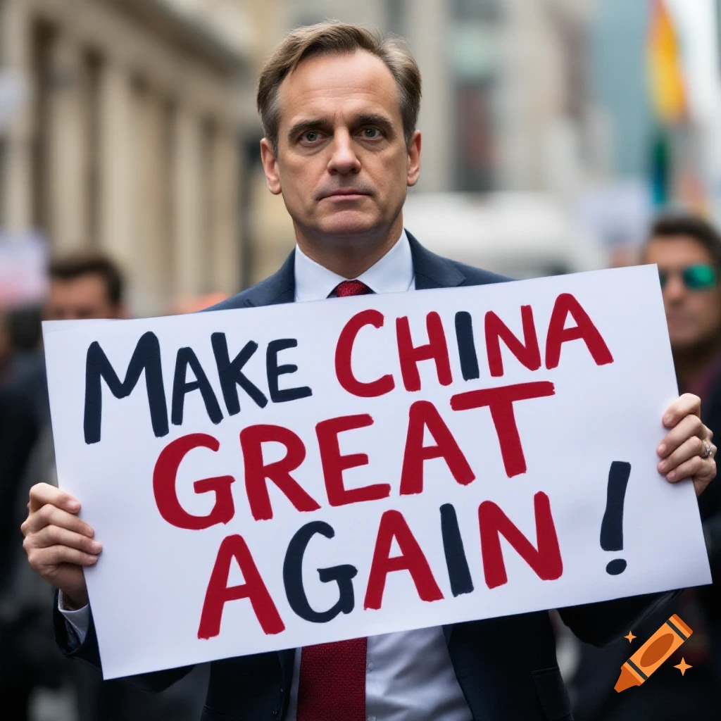 Mark Carney holding a 'Make China Great Again' sign on Craiyon
