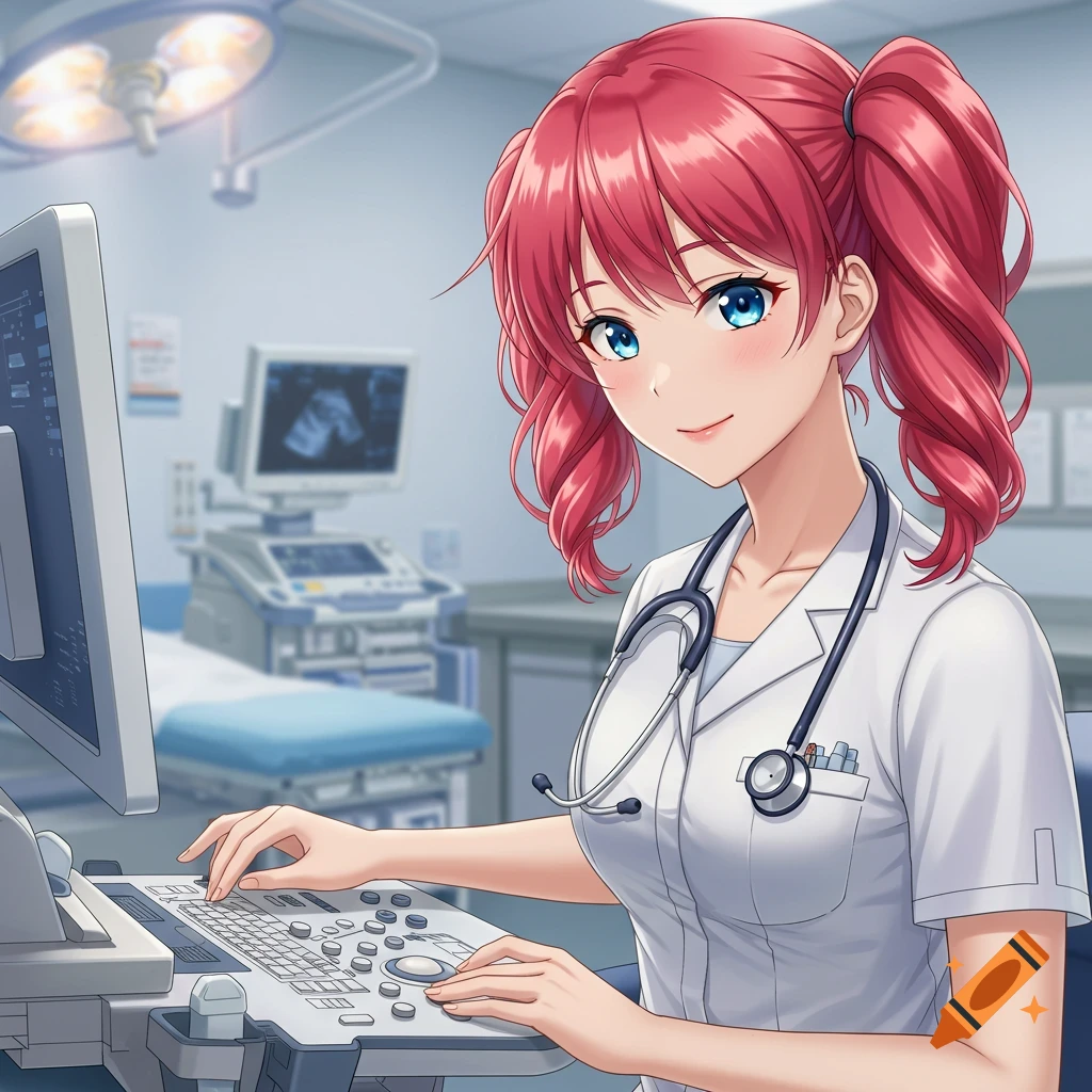 Anime girl ultrasound technician with red hair on Craiyon