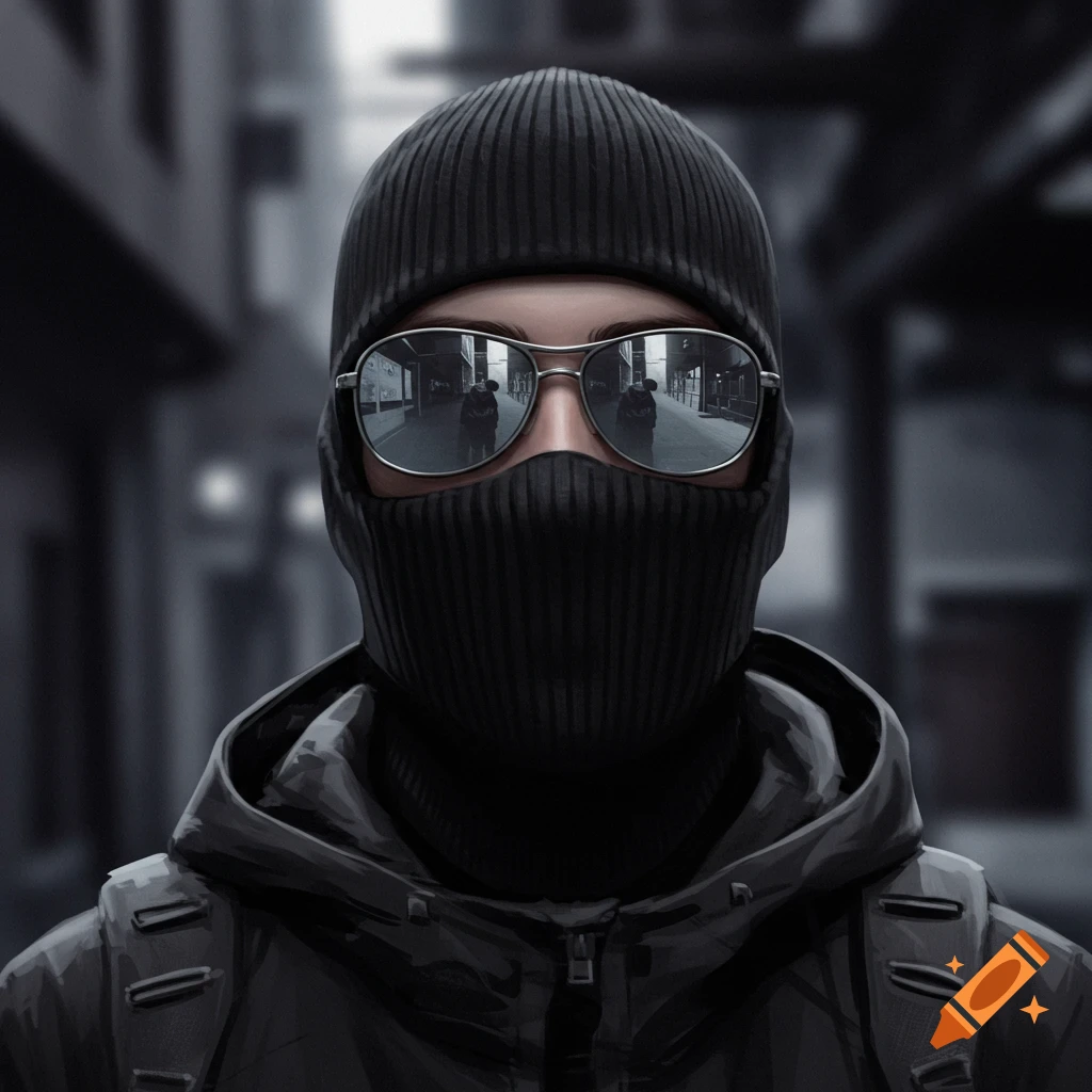 Person in balaclava with sunglasses on Craiyon
