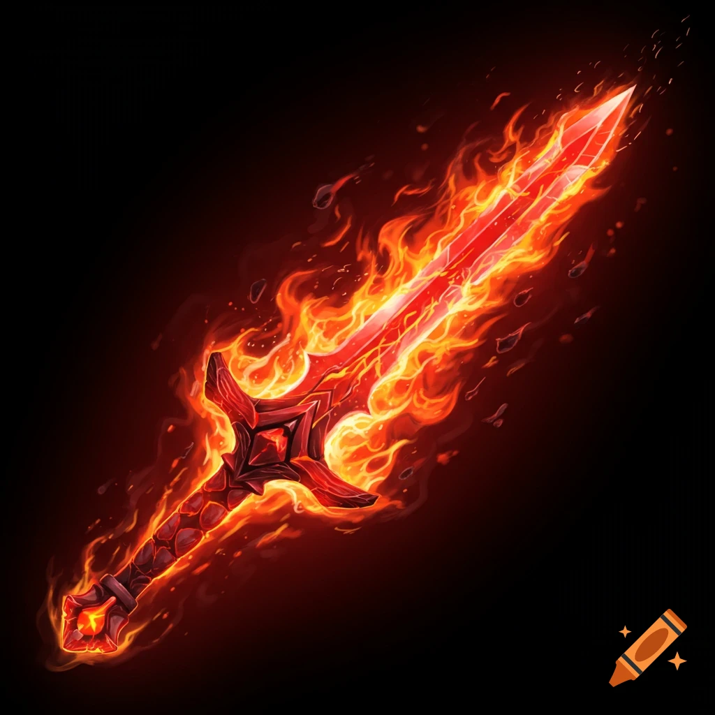 Red sword made of fire on Craiyon