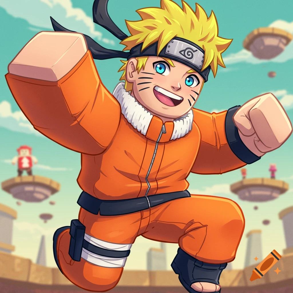Naruto Uzumaki performing his signature kick on Craiyon