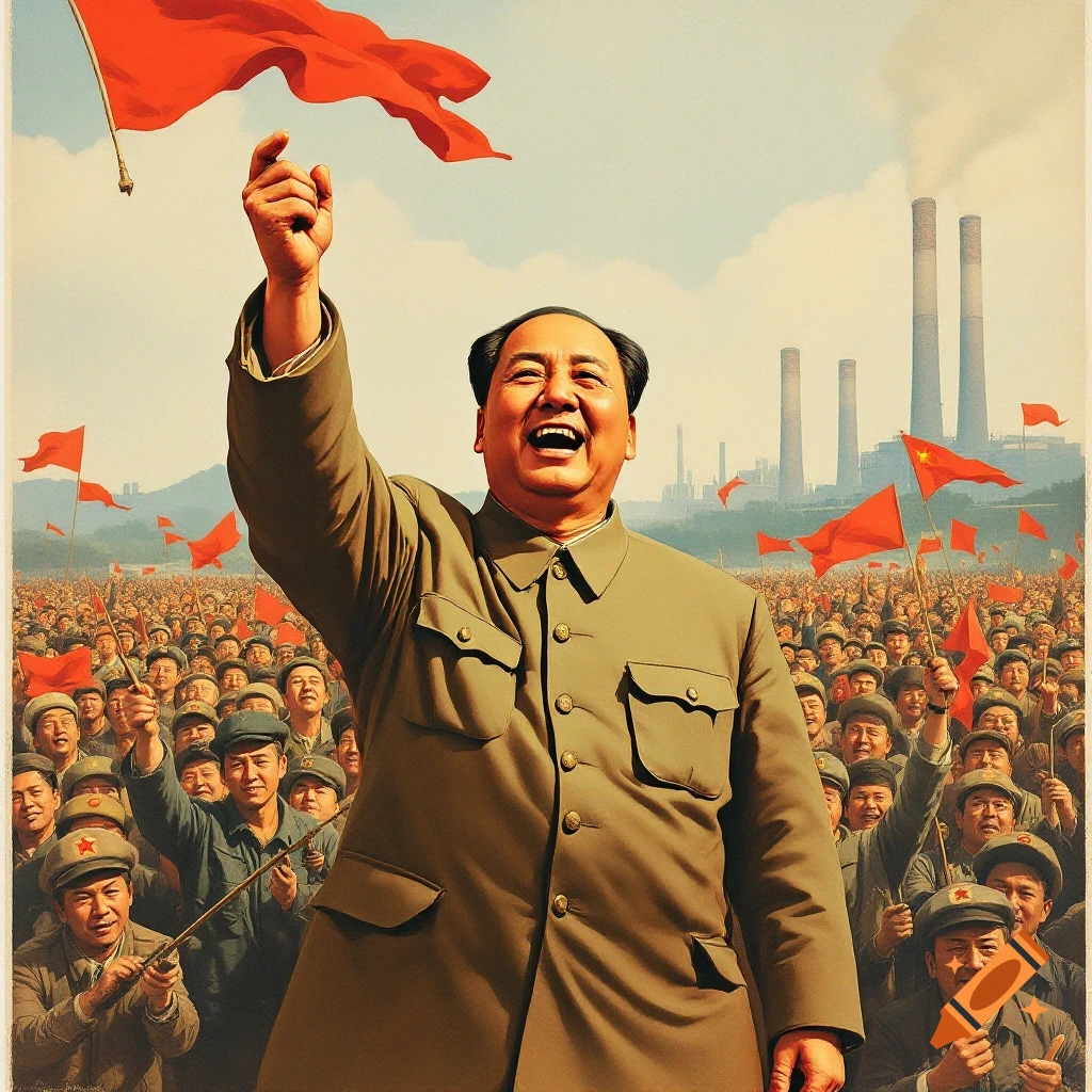 Vintage propaganda poster of Mao Zedong leading workers and farmers ...