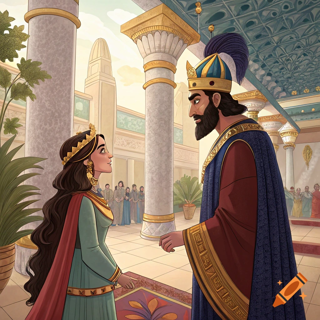 Animated style illustration of Kassandane and Cyrus the Great's first ...
