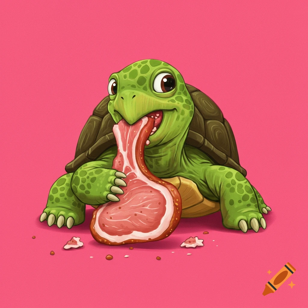 Cartoon turtle eating a large piece of cheese in a grassy field on Craiyon