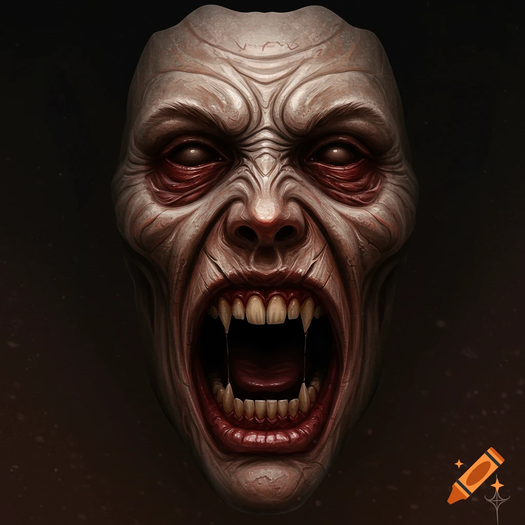 Human/vampire snarling mask on Craiyon