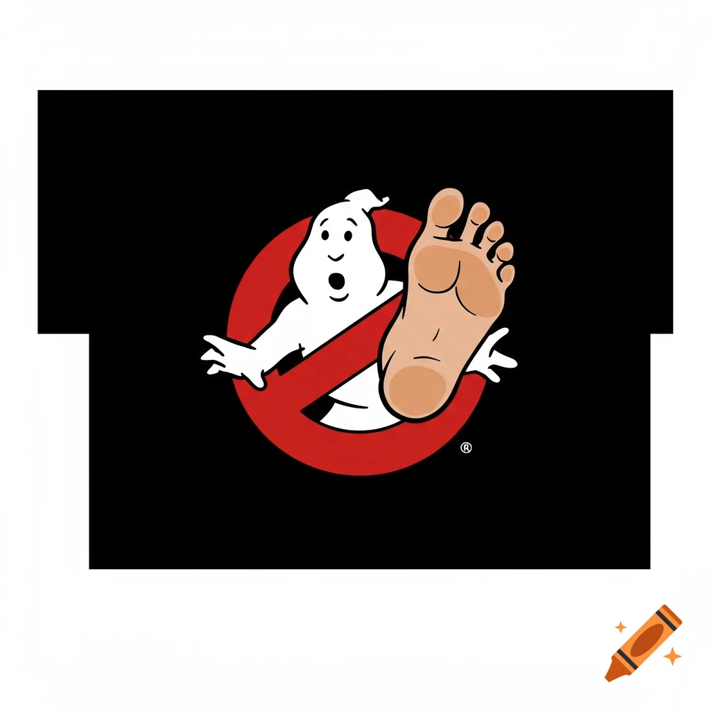 Graphic parody of the Ghostbusters logo featuring a human foot inside ...