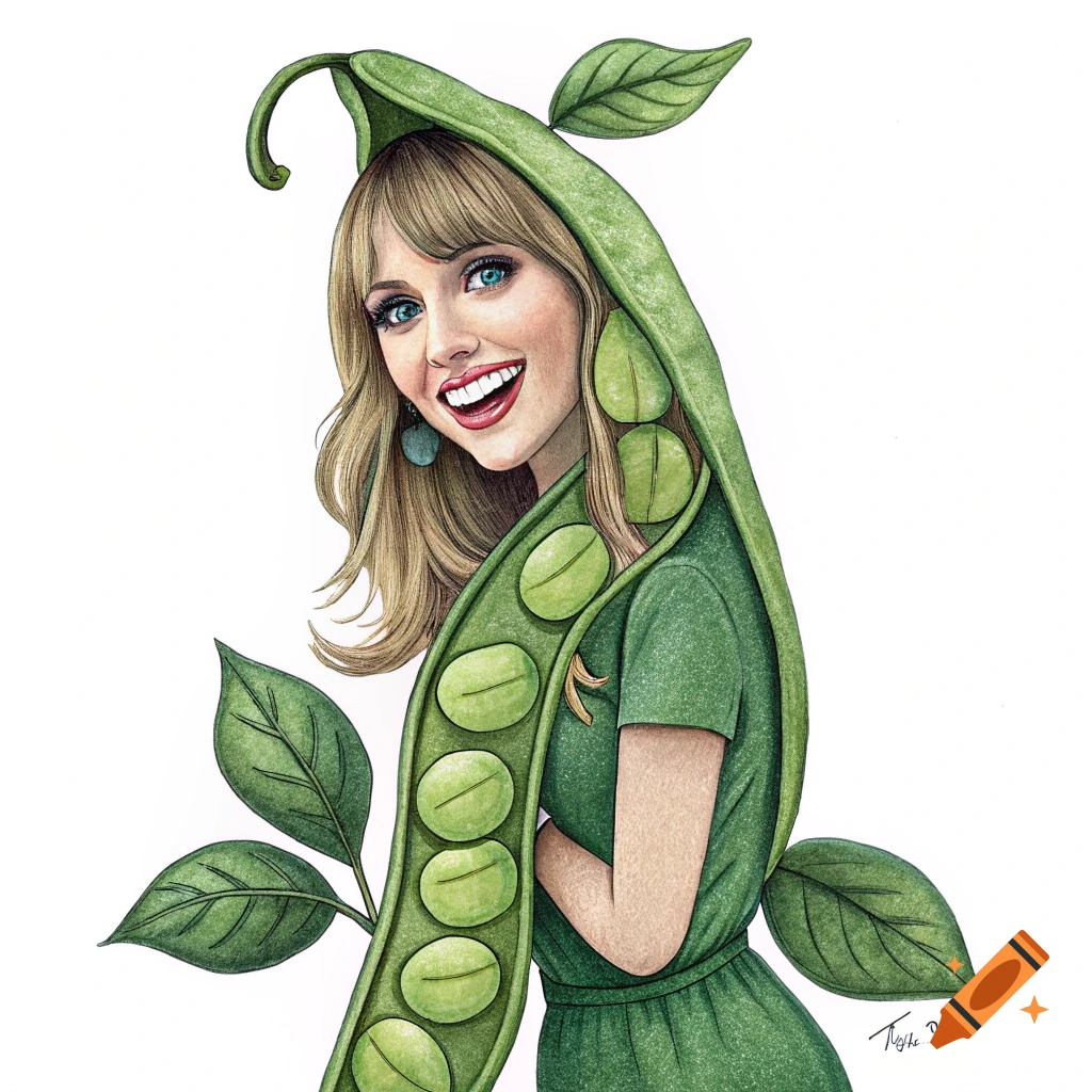 Illustration of a smiling woman resembling Taylor Swift dressed in a ...