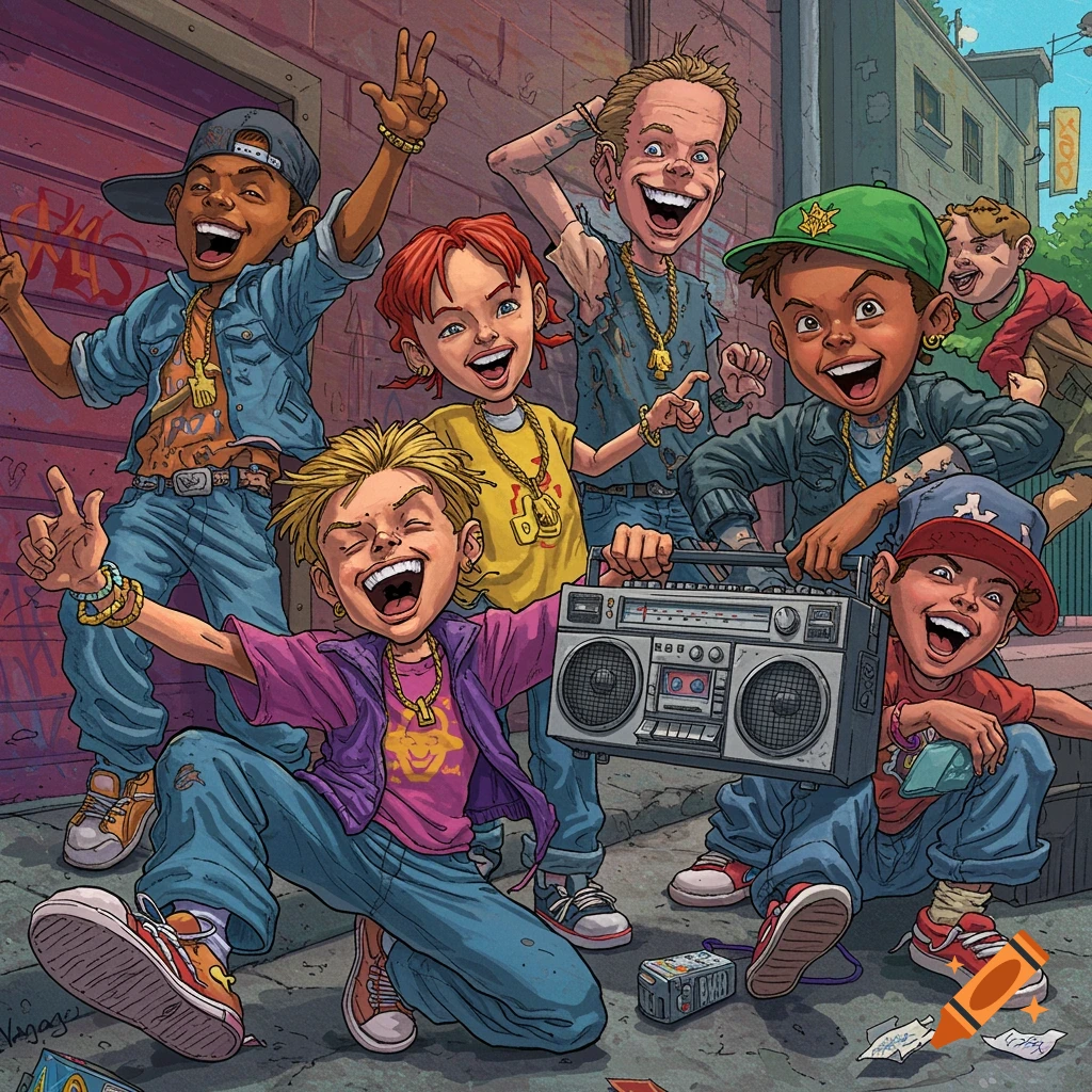 PaRappa the Rapper dances at a house party with friends, seen through a ...