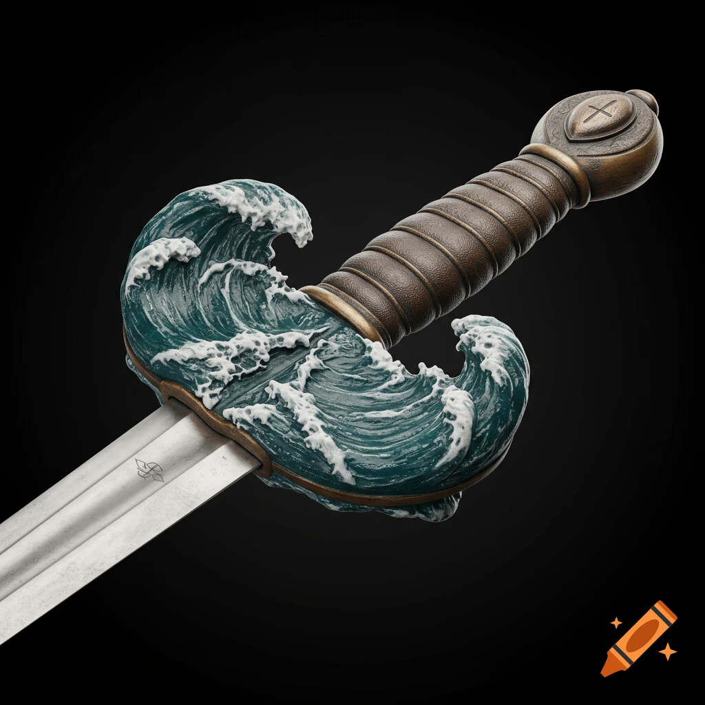 Rapier with handguard as crashing ocean waves on Craiyon
