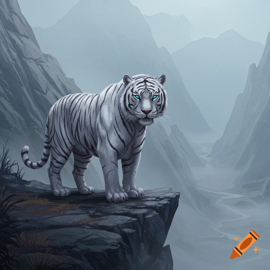 Green tiger queen with blue eyes and cubs, wearing a crown on Craiyon