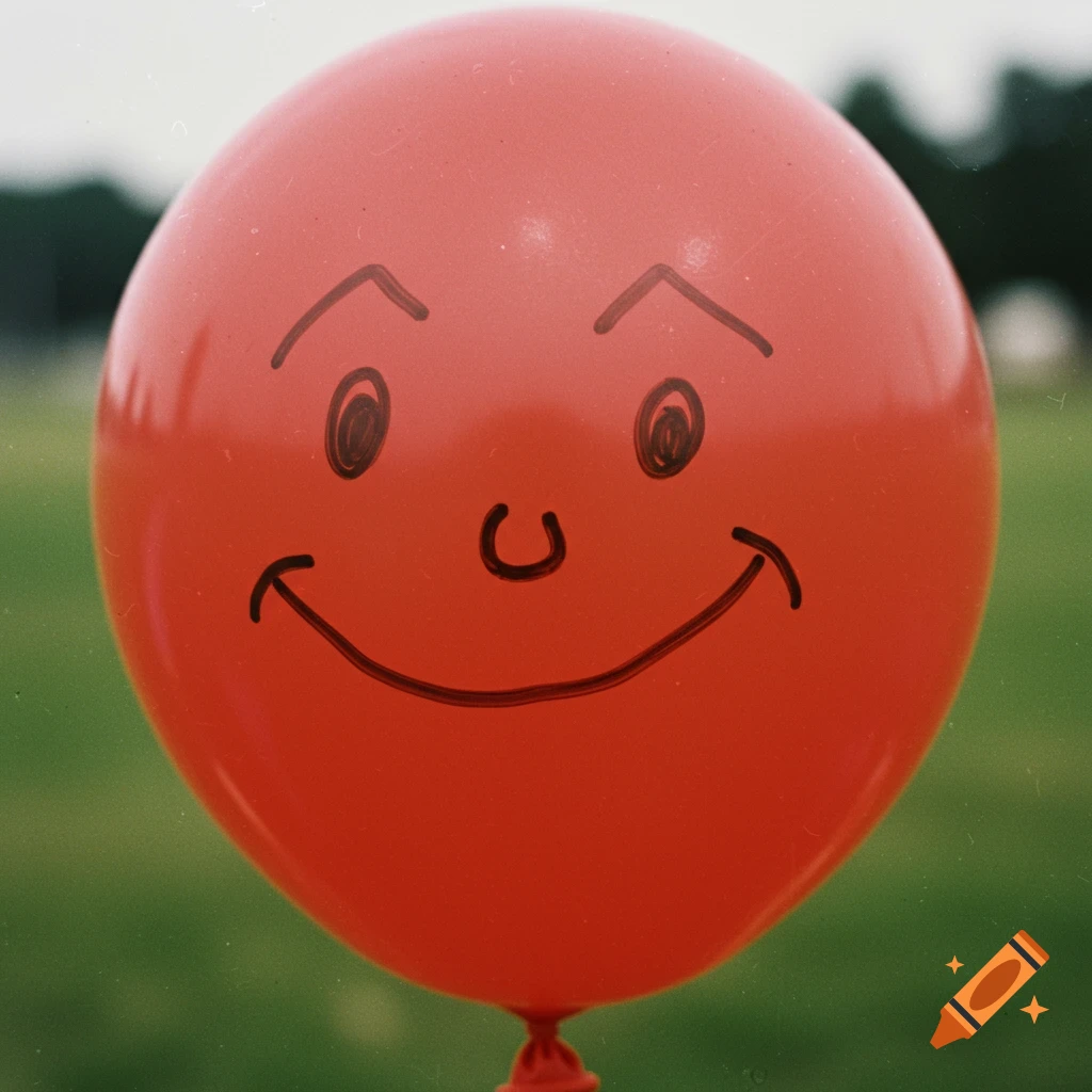 Balloon with poorly drawn face, grainy handheld camera style on Craiyon
