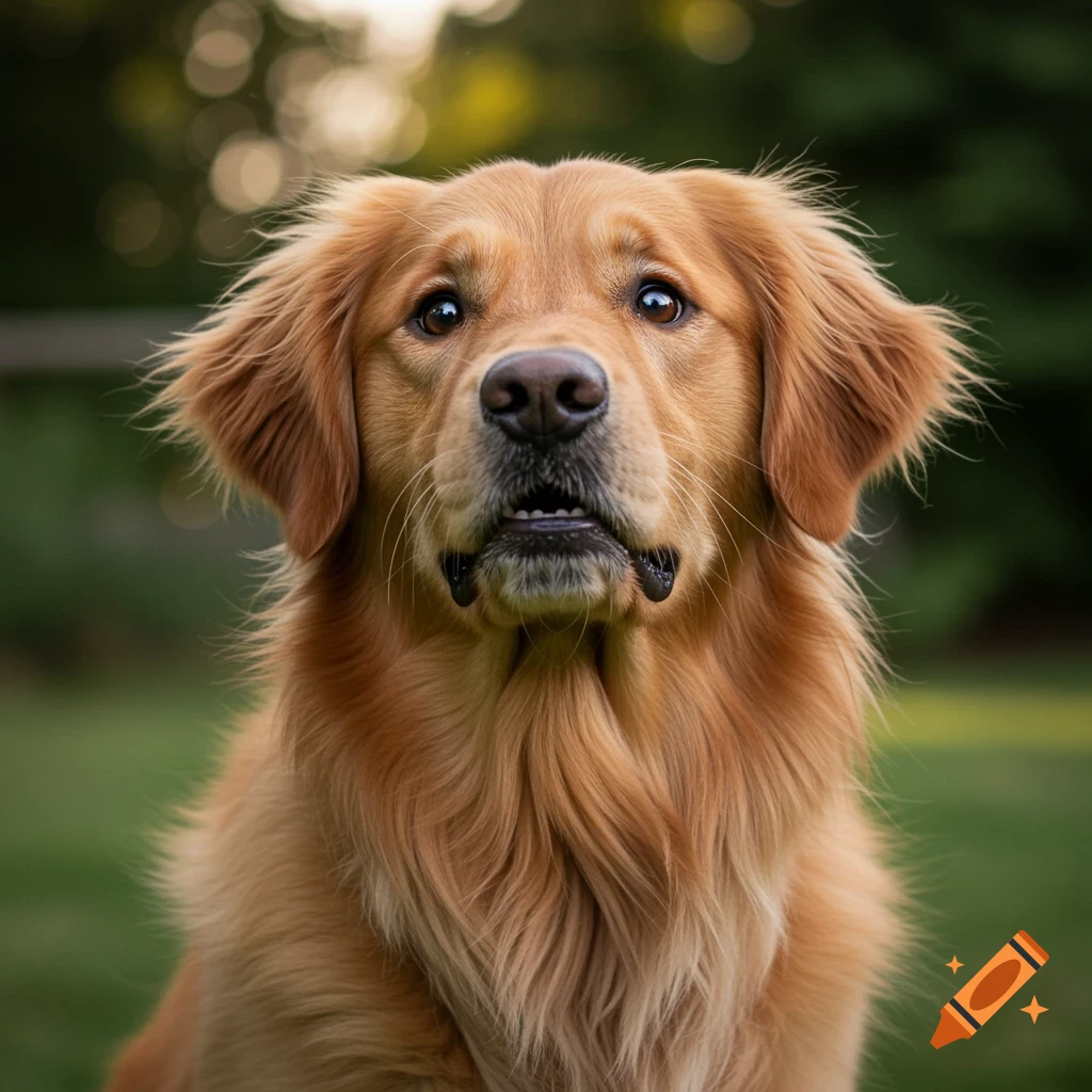 Dog with surprised expression looking at camera on Craiyon