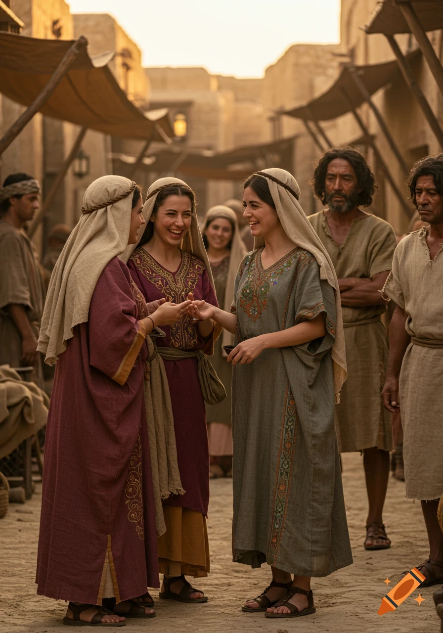 First-century Middle Eastern women talking with Middle Eastern men on Craiyon