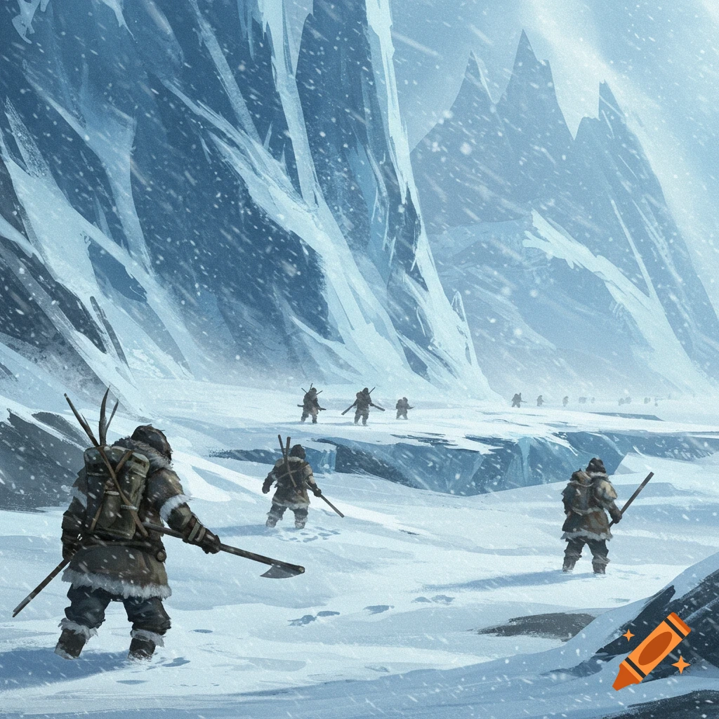 Snowy, icy landscape with blizzard conditions on Craiyon