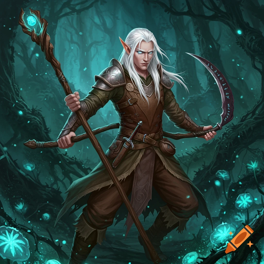 Male eladrin with red hair in misty forest with bow. on Craiyon