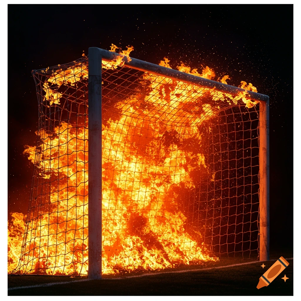Soccer goal net on fire on Craiyon