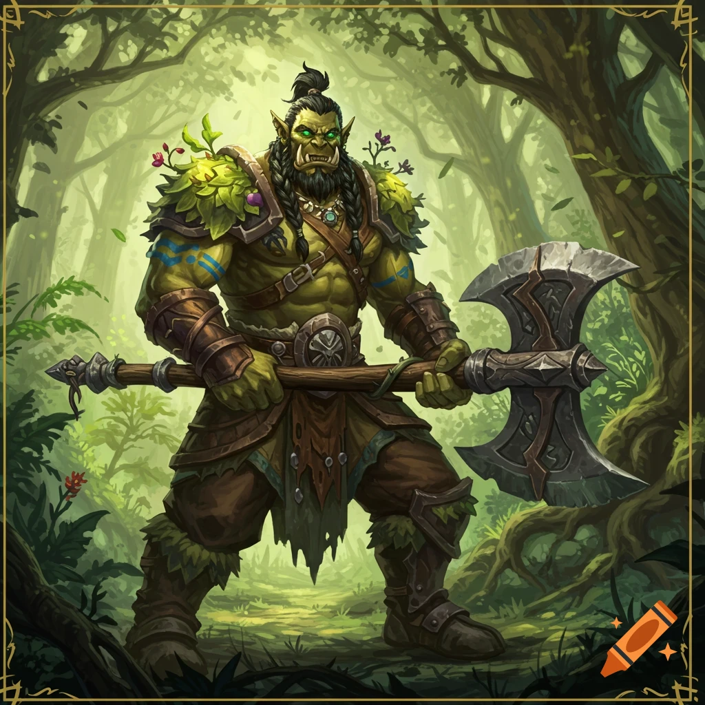 DND half-orc druid with a battleaxe on Craiyon