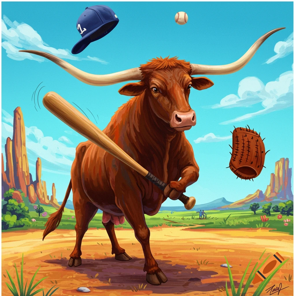 Stylized illustration of a longhorn bull standing in a storm with ...