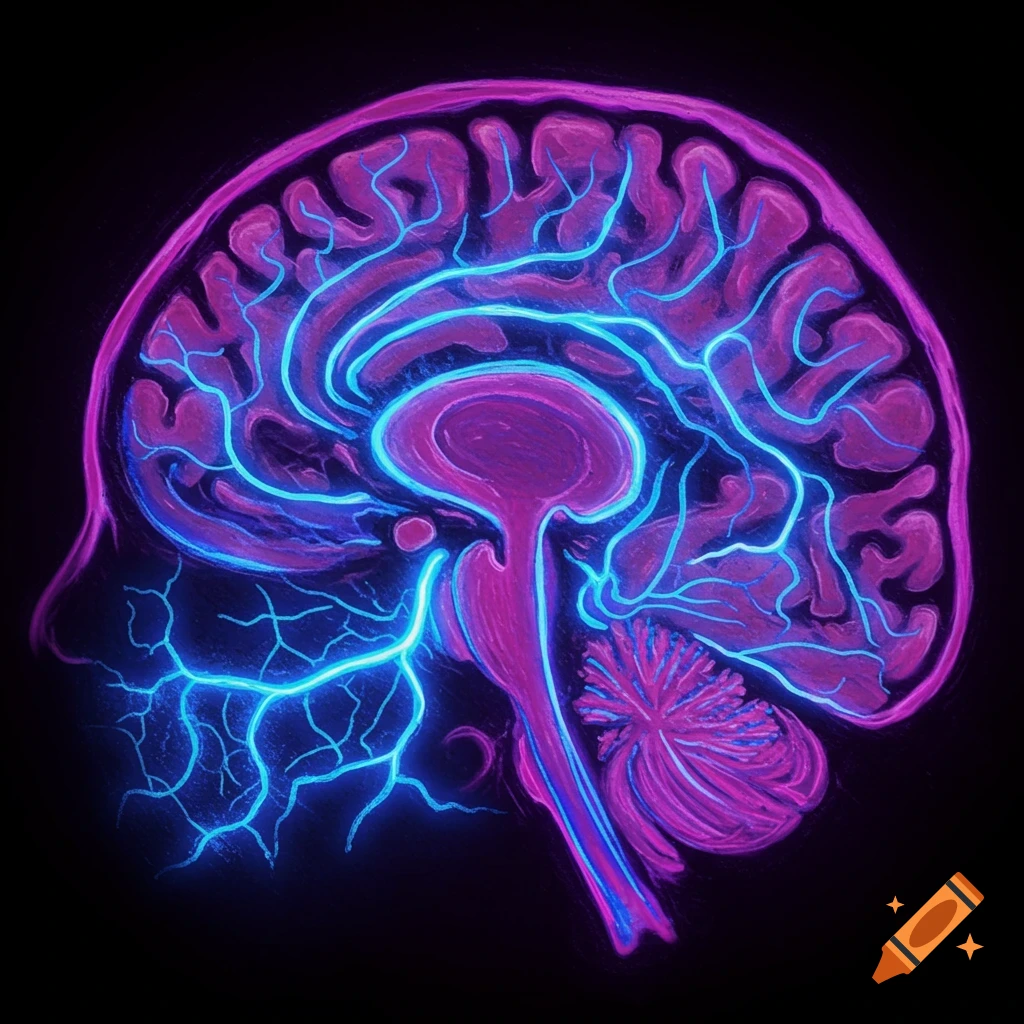 Cartoon drawing of a brain with light bulb idea on Craiyon