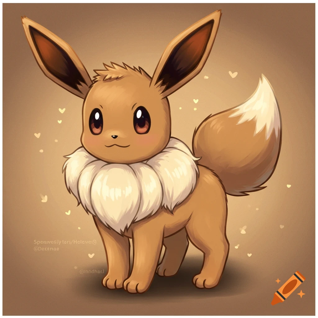 Eevee, a bipedal Pokemon with brown fur, cream-colored tail and collar ...