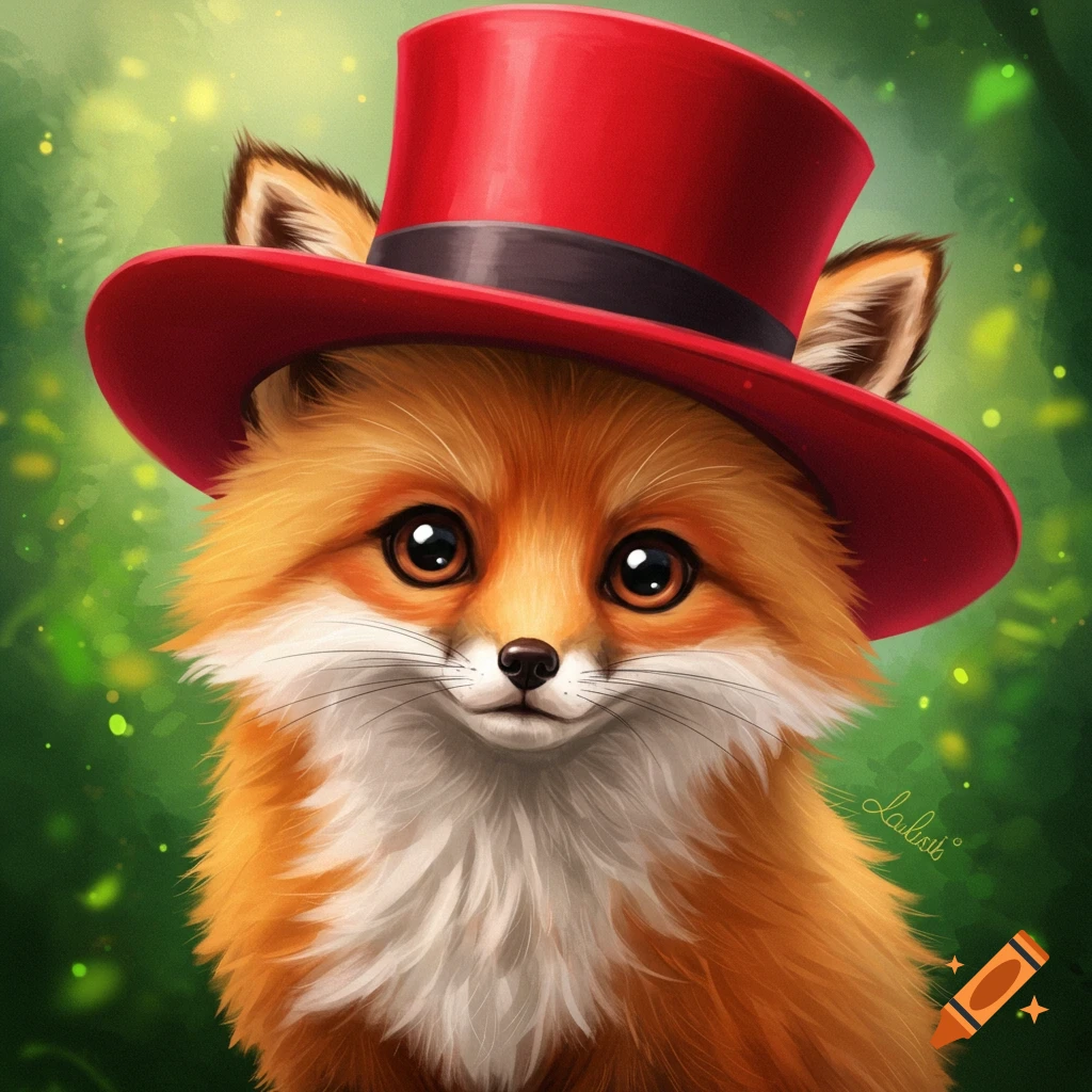 Cute fox wearing a red hat on Craiyon