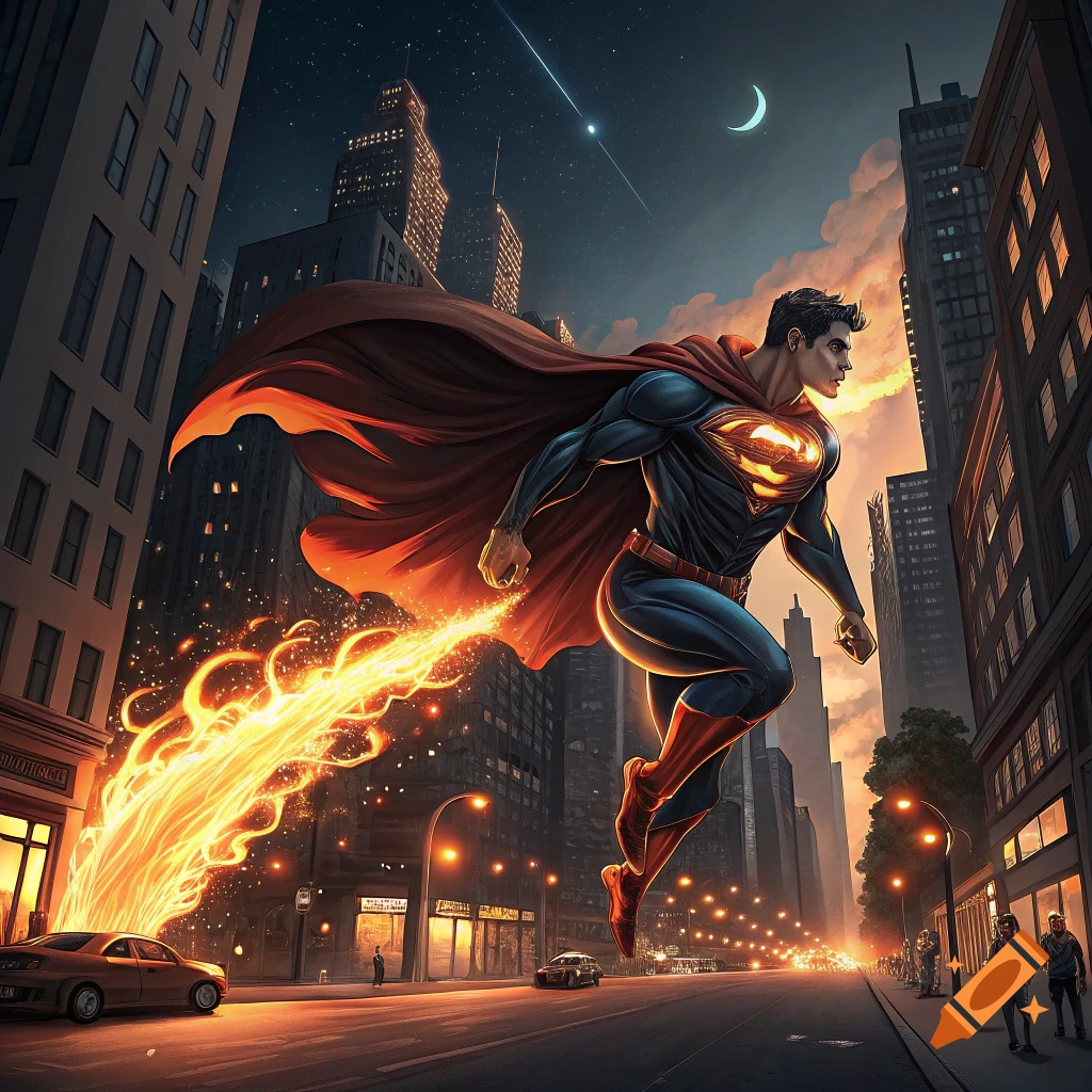 Superman flying over a city on Craiyon