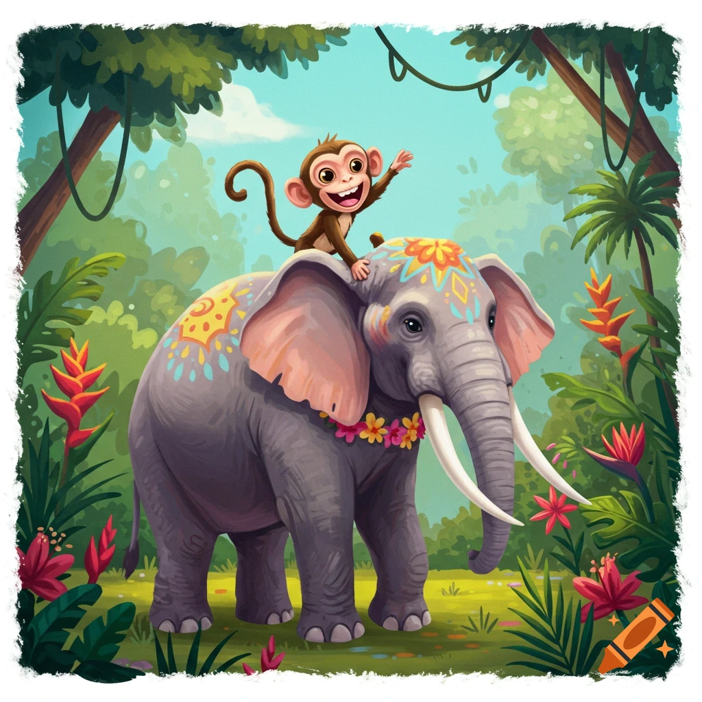 Monkey riding an elephant on Craiyon