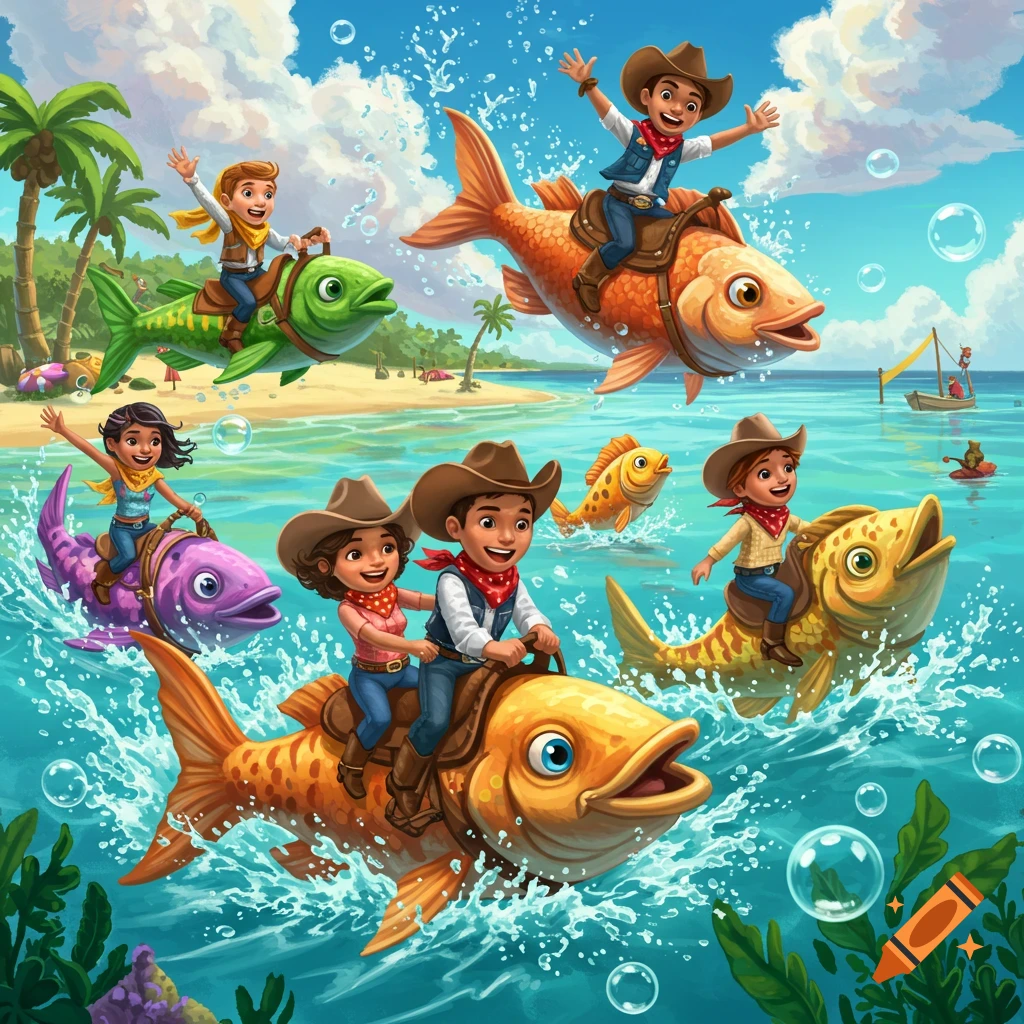 A fish-themed rodeo event on Craiyon