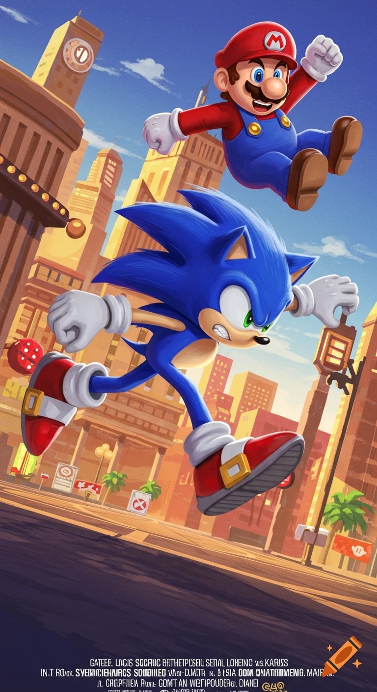 Sonic vs Mario Bros movie poster on Craiyon