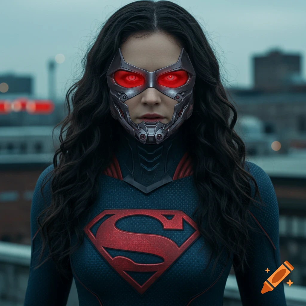 Photorealistic portrait: woman in superhero suit with red S-logo and ...