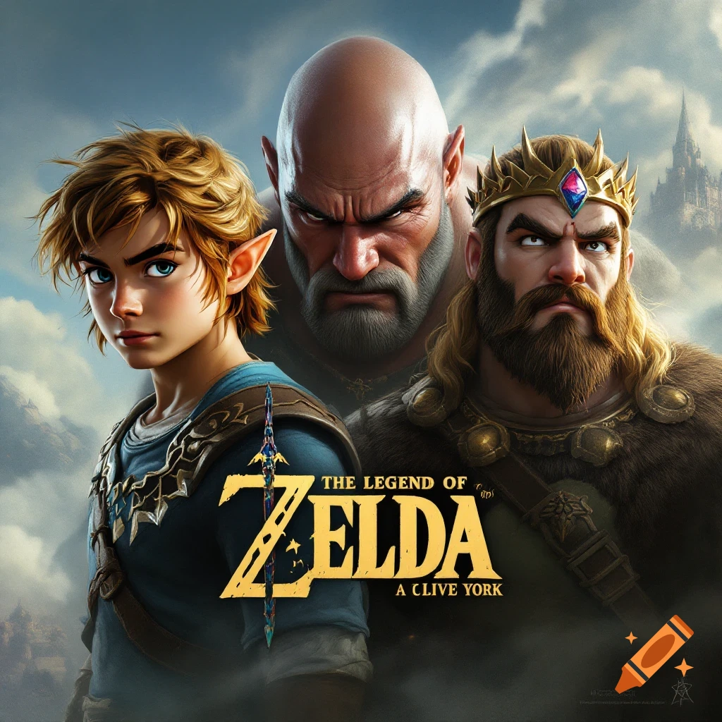 A movie poster for The Legend of Zelda featuring three characters. on ...
