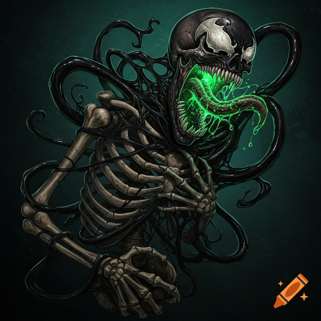 Skeleton infected with the Venom symbiote on Craiyon