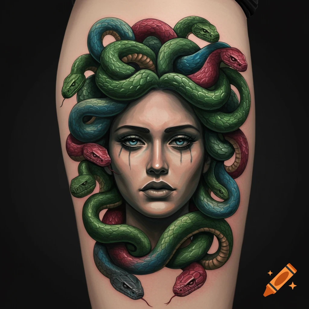 Medusa tattoo with fierce beauty on Craiyon