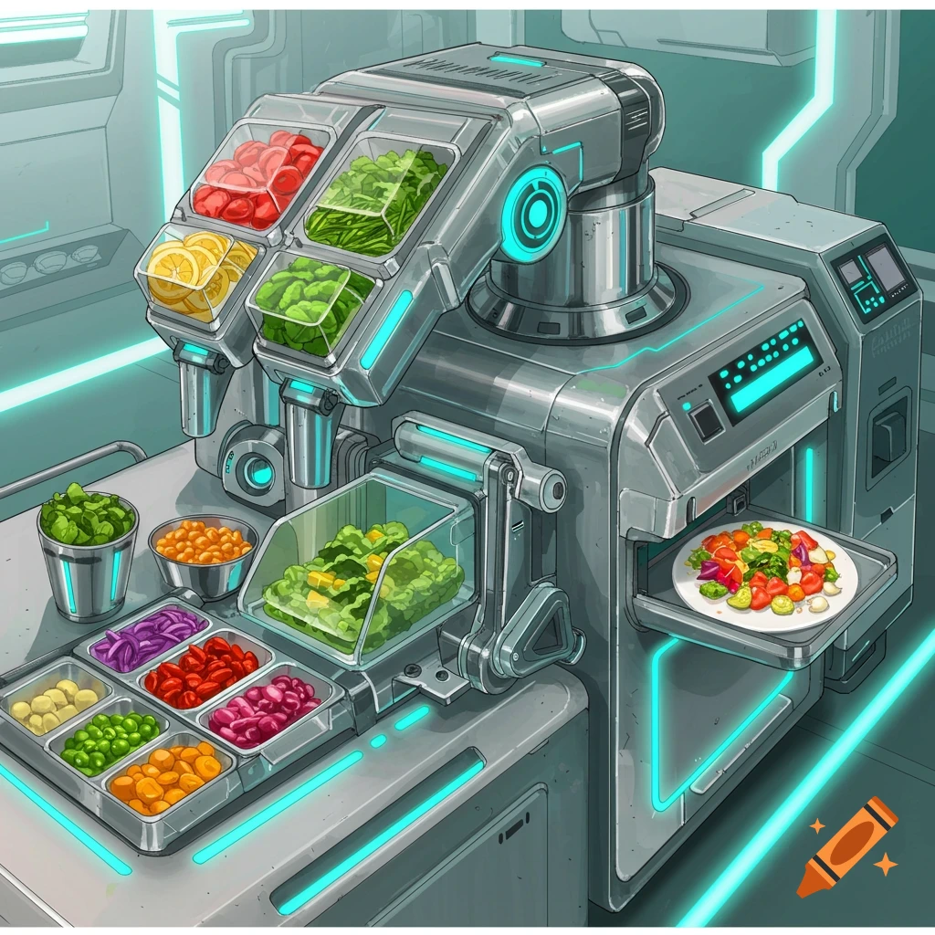 Futuristic machine making healthy food on Craiyon