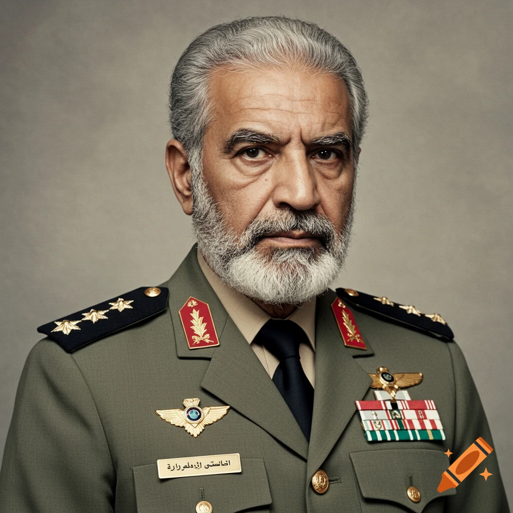 Portrait of an older man with a beard in a military uniform. on Craiyon