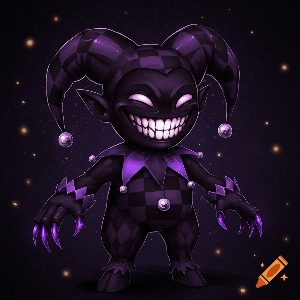 Void Jester with purple and black checker pattern and toothy grin on ...