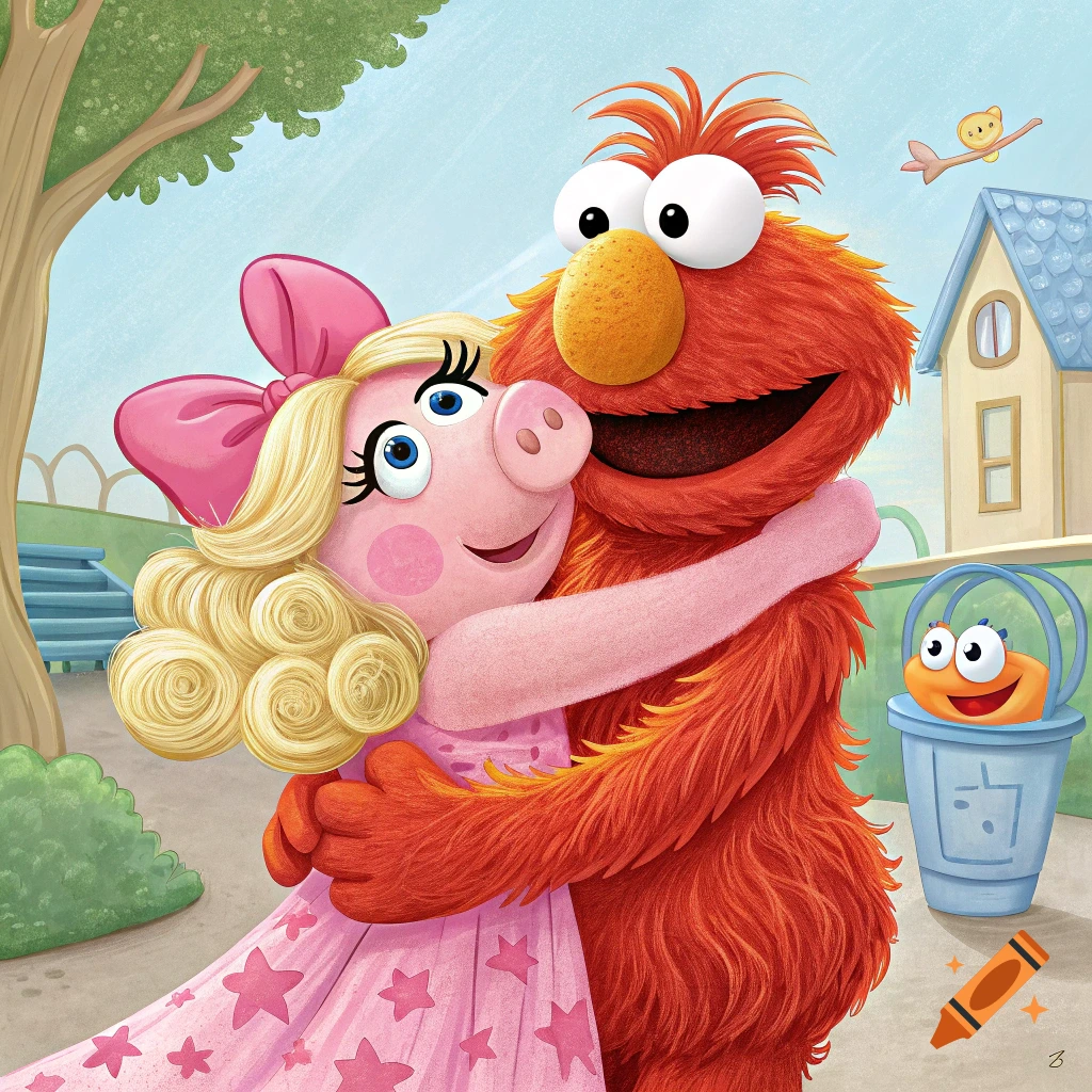 Two Elmo mascot costumes from 1990s Sesame Street on Craiyon