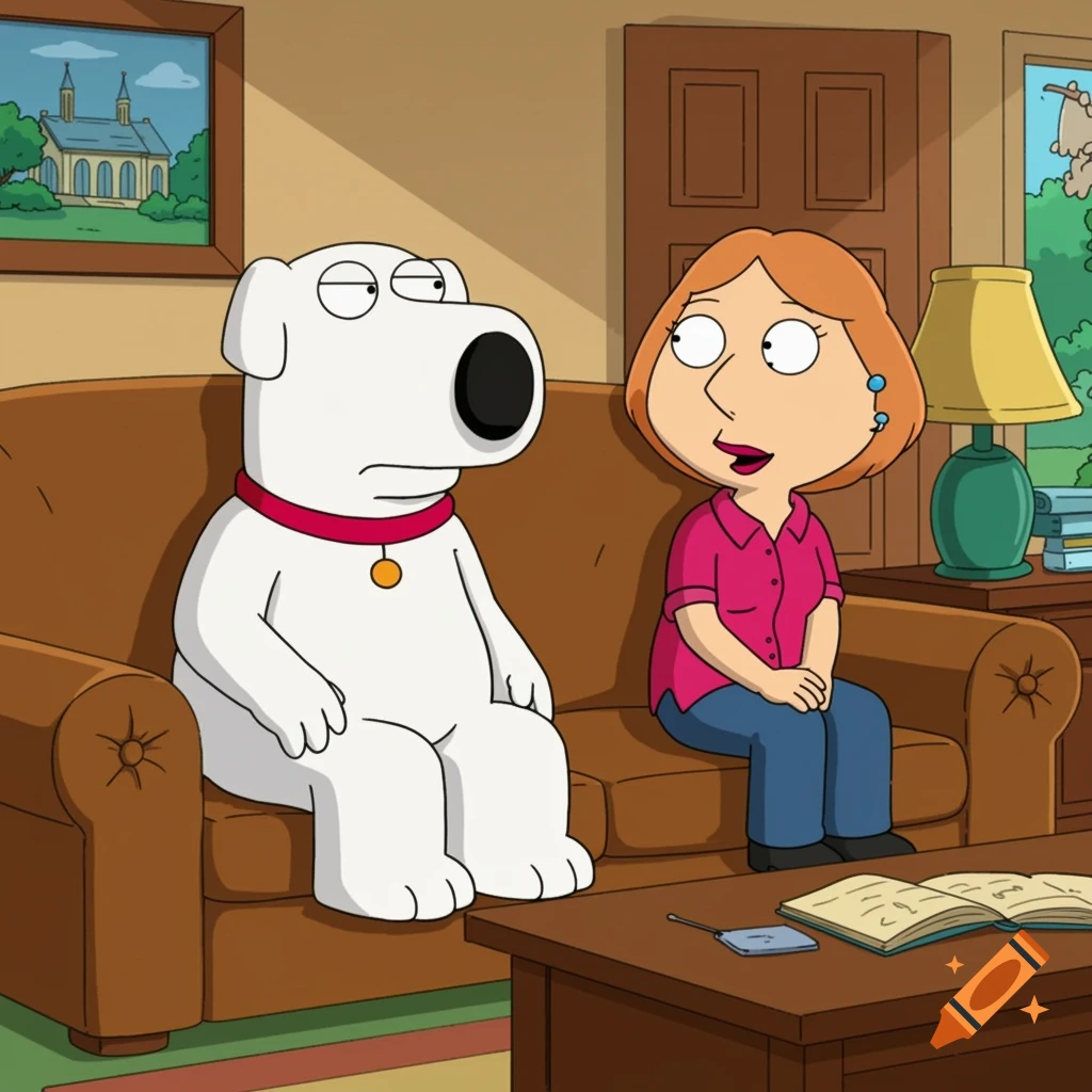 Brian from Family Guy in a lab with Stewie on Craiyon