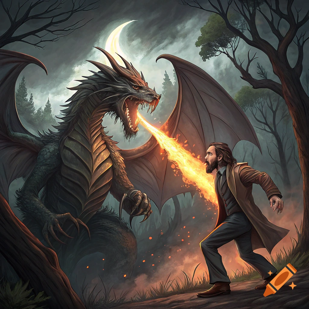 Billy Mitchell as a dragon battling Karl Jobst on Craiyon