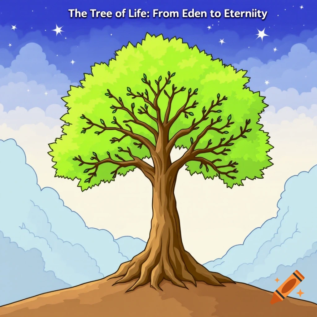 Illustration of the Tree of Life flowchart from Eden to Eternity on Craiyon